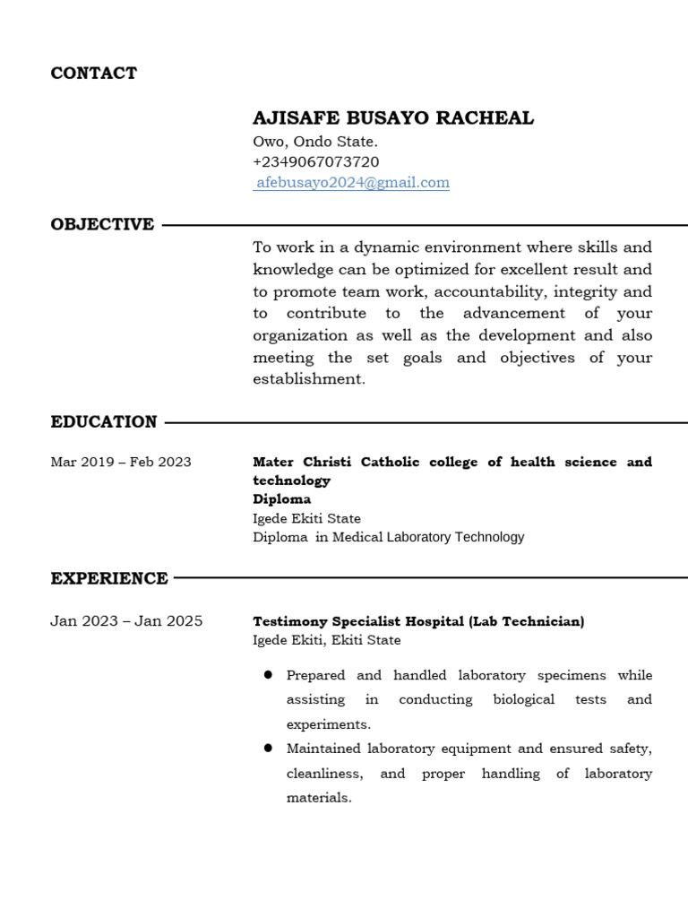 ajisafe busayo racheal (1) | PDF | Laboratories | Science