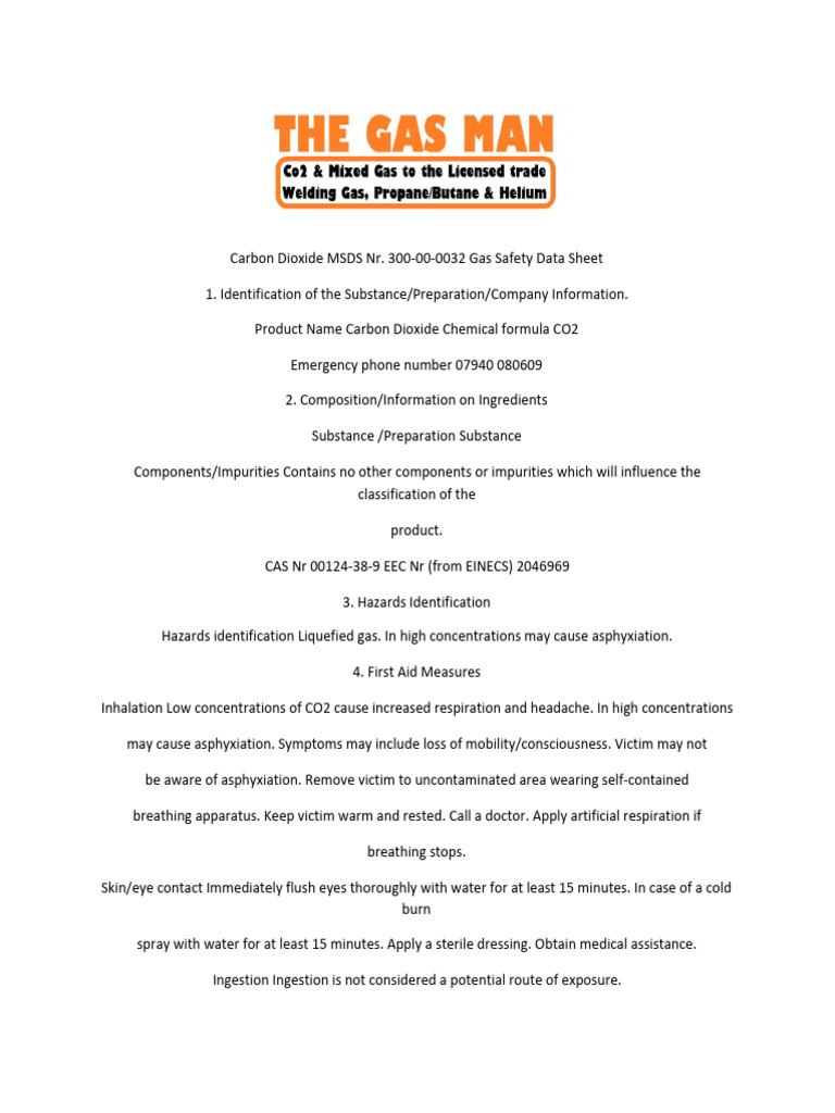 Beer CO2 Safety Data Sheet | PDF | Carbon Dioxide | Breathing