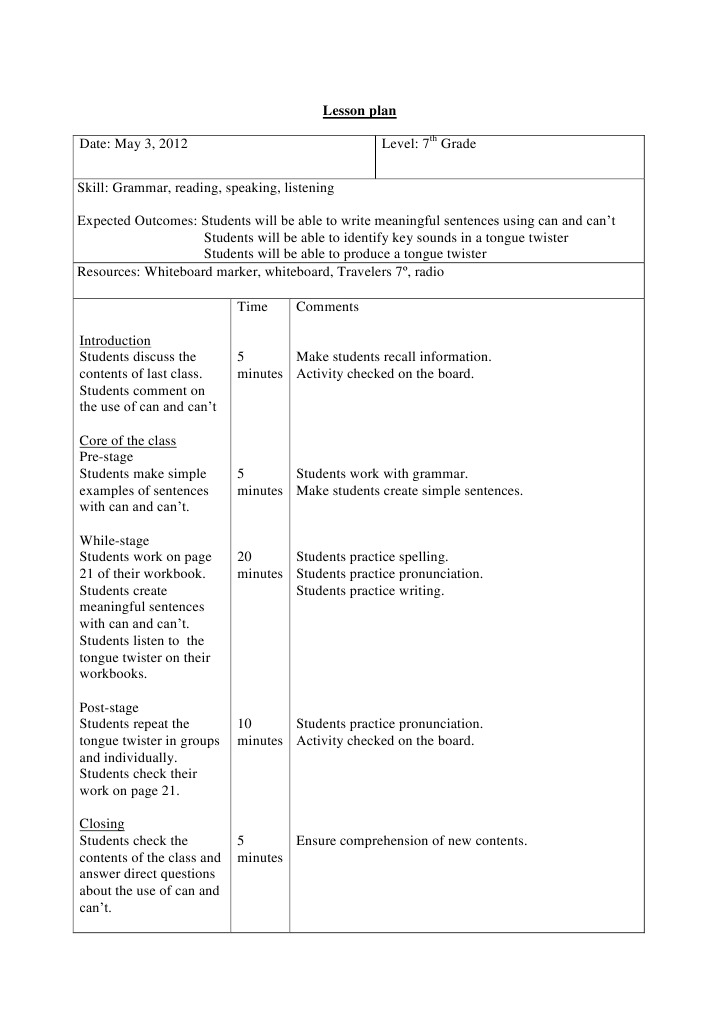 7th Grade Grammar Lesson Plan | PDF