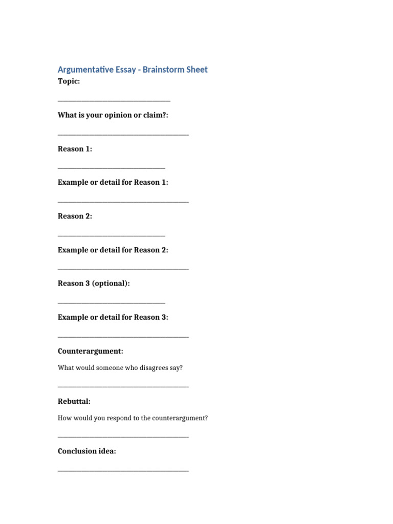 Argumentative Essay Brainstorm | PDF