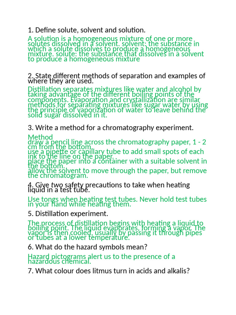Year 7 Half Term Exam Questions | PDF | Acid | Oxide
