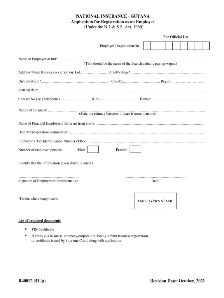 FORM R400F1 R1 Application for Registration as Employer | PDF