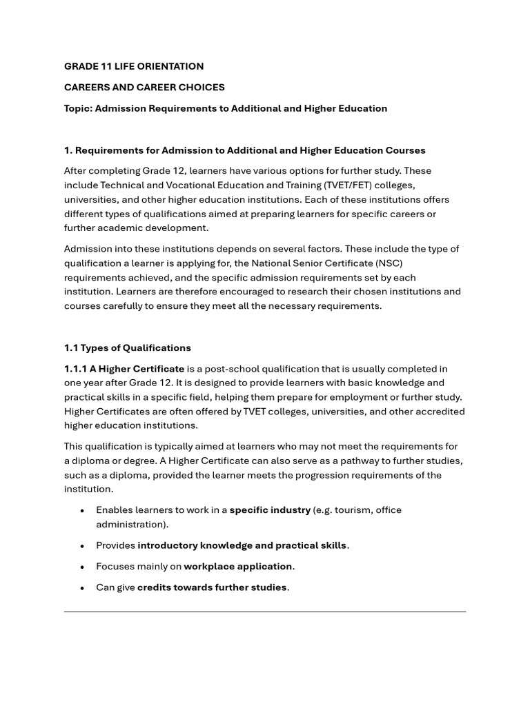 Grade 11 Career and Career Choices | PDF | Vocational Education ...