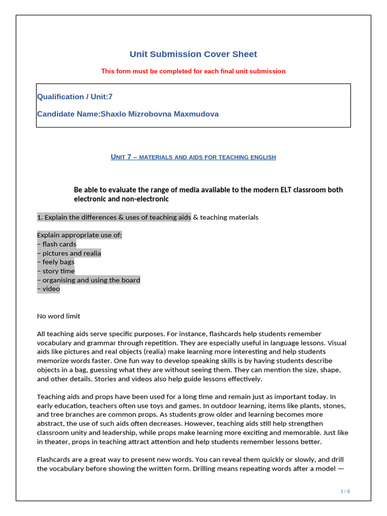 TEFL. Unit 7. Maxmudova SH | PDF | Vocabulary | Language Education