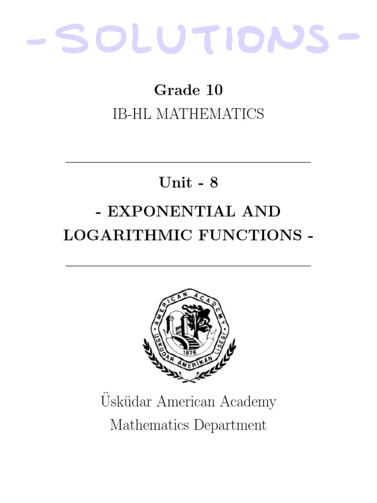 Unit 8 Logarithm Solutions | PDF | Exponential Function | Function ...