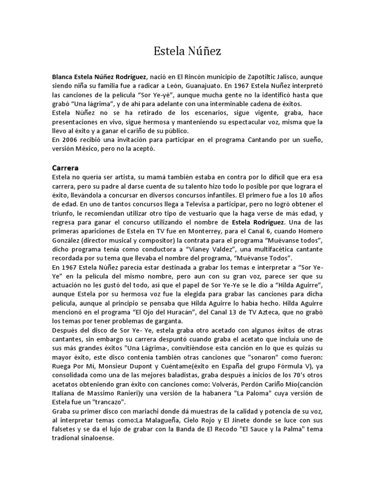 Biografía de Estela Núñez: Éxitos y Vida | PDF | Entretenimiento (general)
