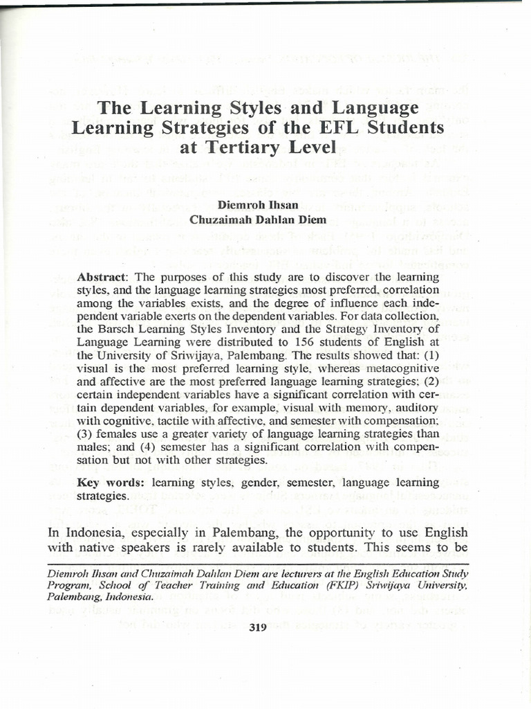The Learning Styles and Language Learning Strategi | PDF | Second ...