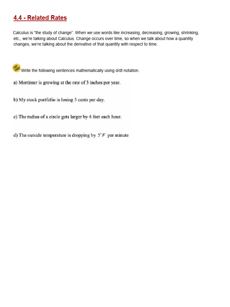 4.4 Related Rates | PDF | Sphere | Geometric Shapes