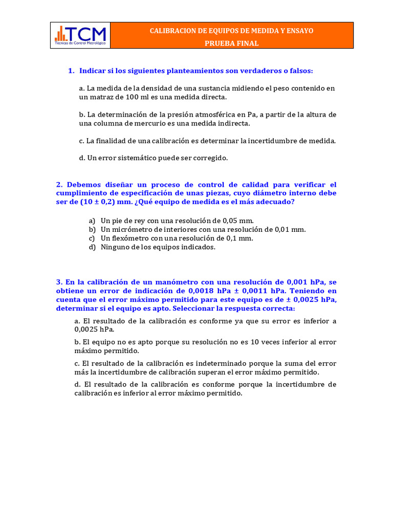 Cvea Examen Enunciados 2 | PDF | Calibración