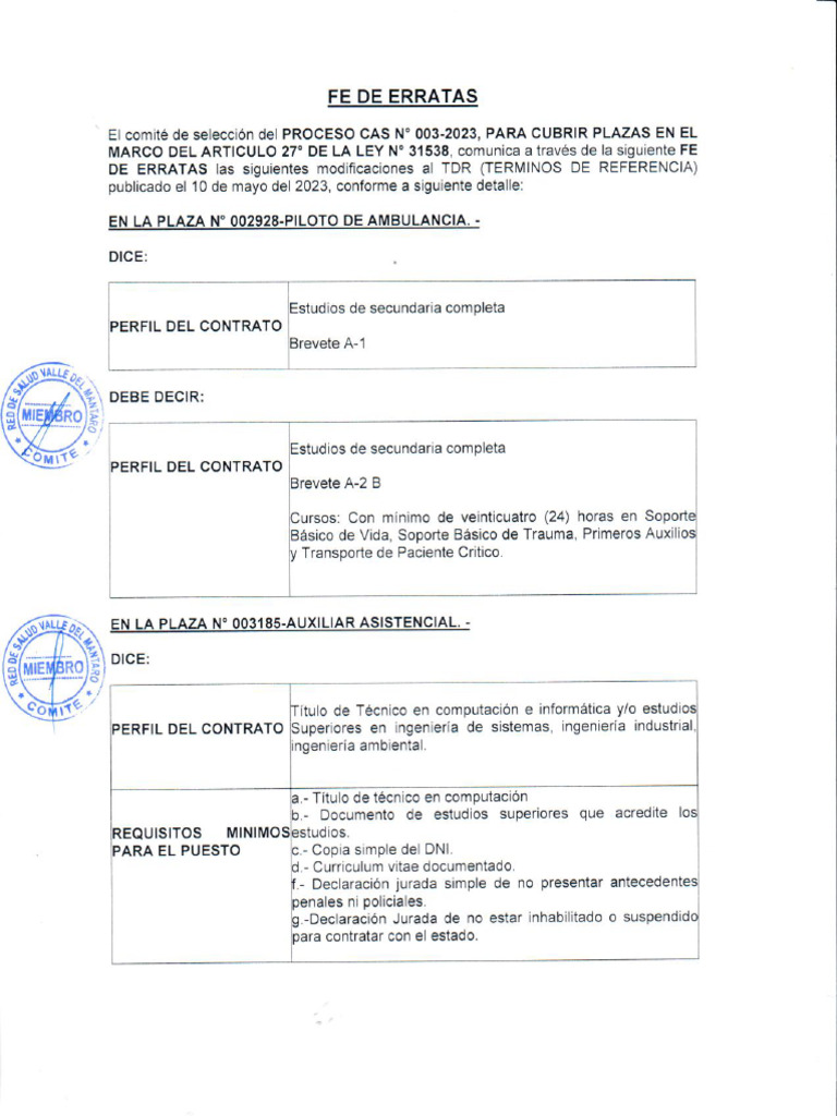 Fe de Erratas | PDF