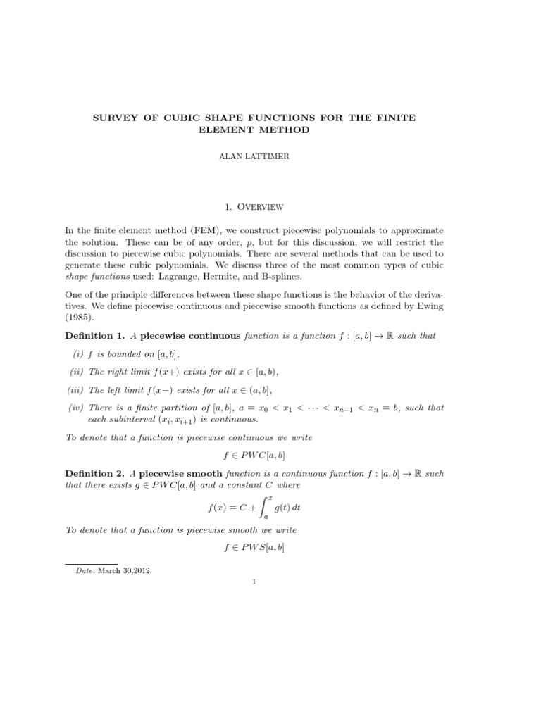 Survey Of Finite Element Shape Functions Pdf Finite Element Method Spline Mathematics