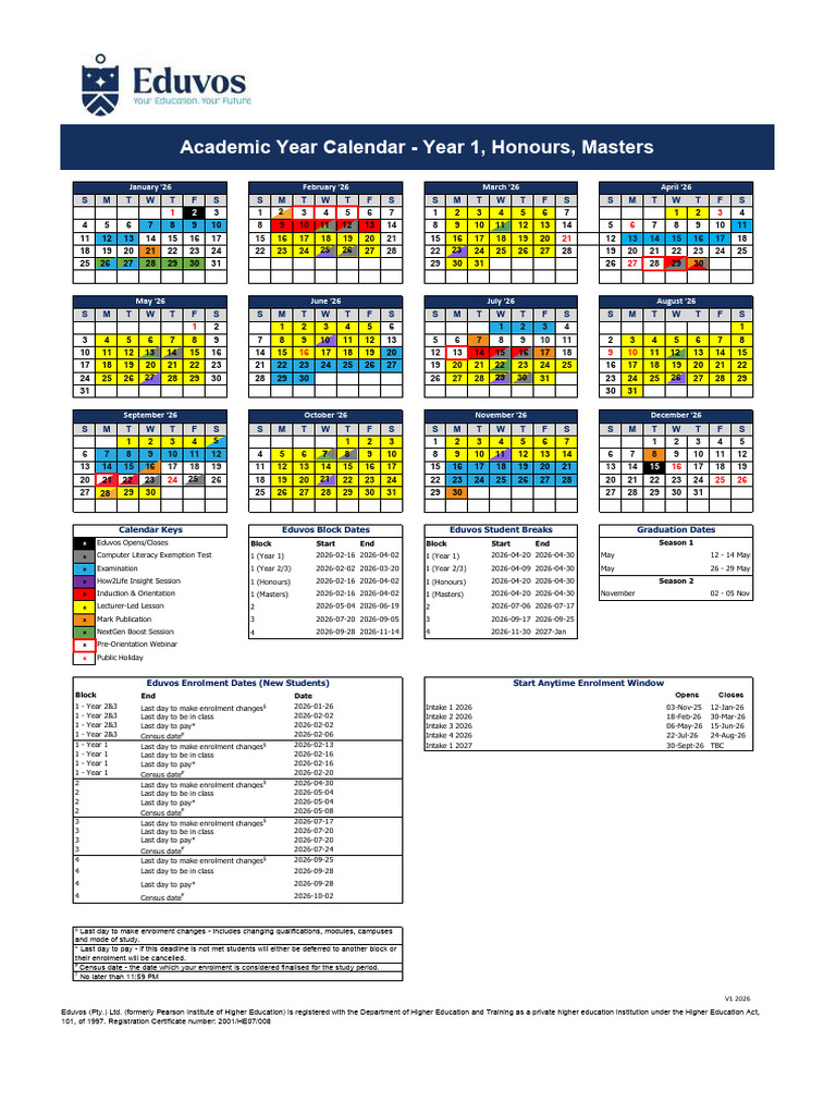 2026 Academic Calendar (Year 1,4,5) V1 2026 | PDF