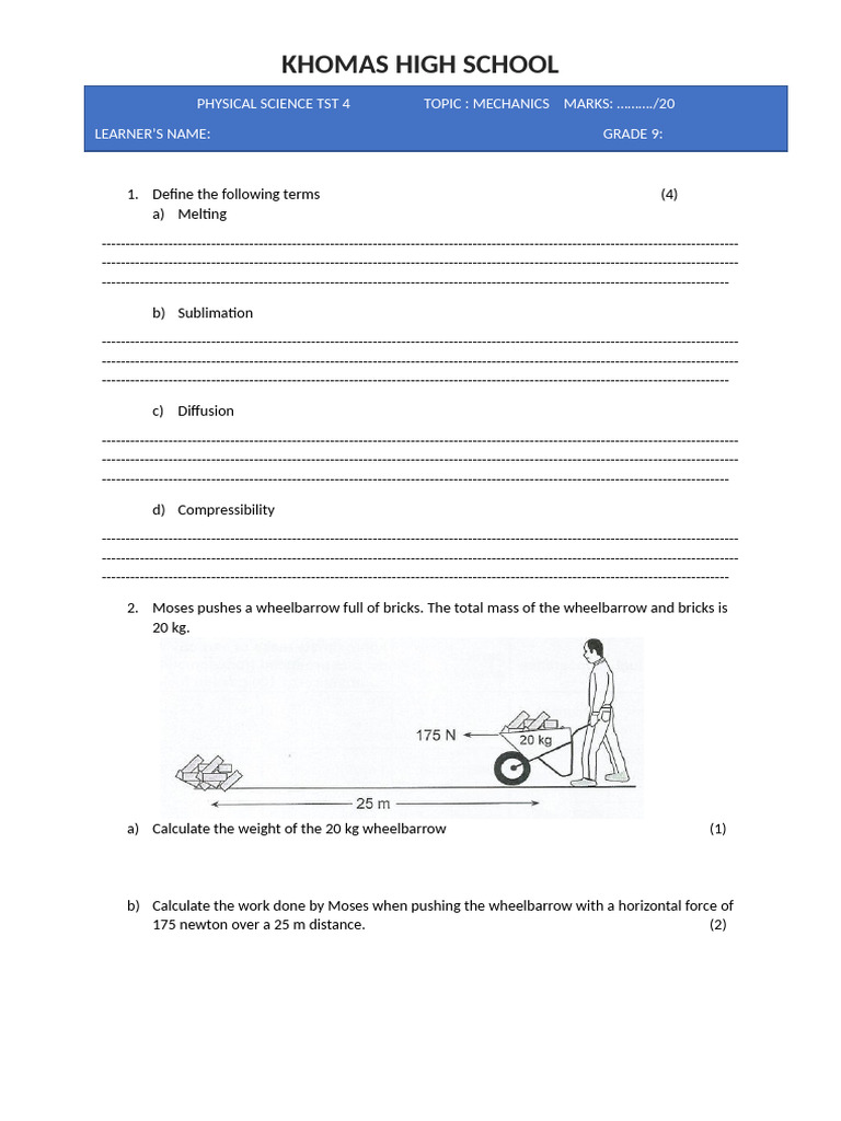 PHYSICAL SCIENCE Grade 9 Topic Task | PDF | Mass | Force