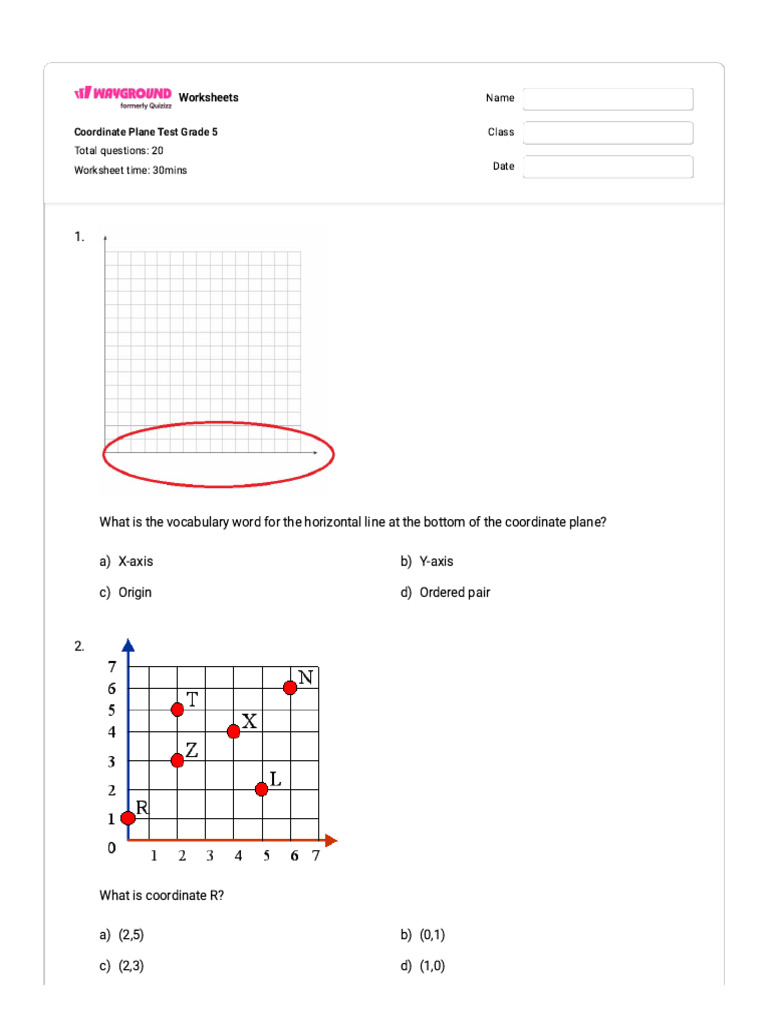 Coordinate Plane Test Grade 5 - Wayground | PDF | Cartesian Coordinate ...