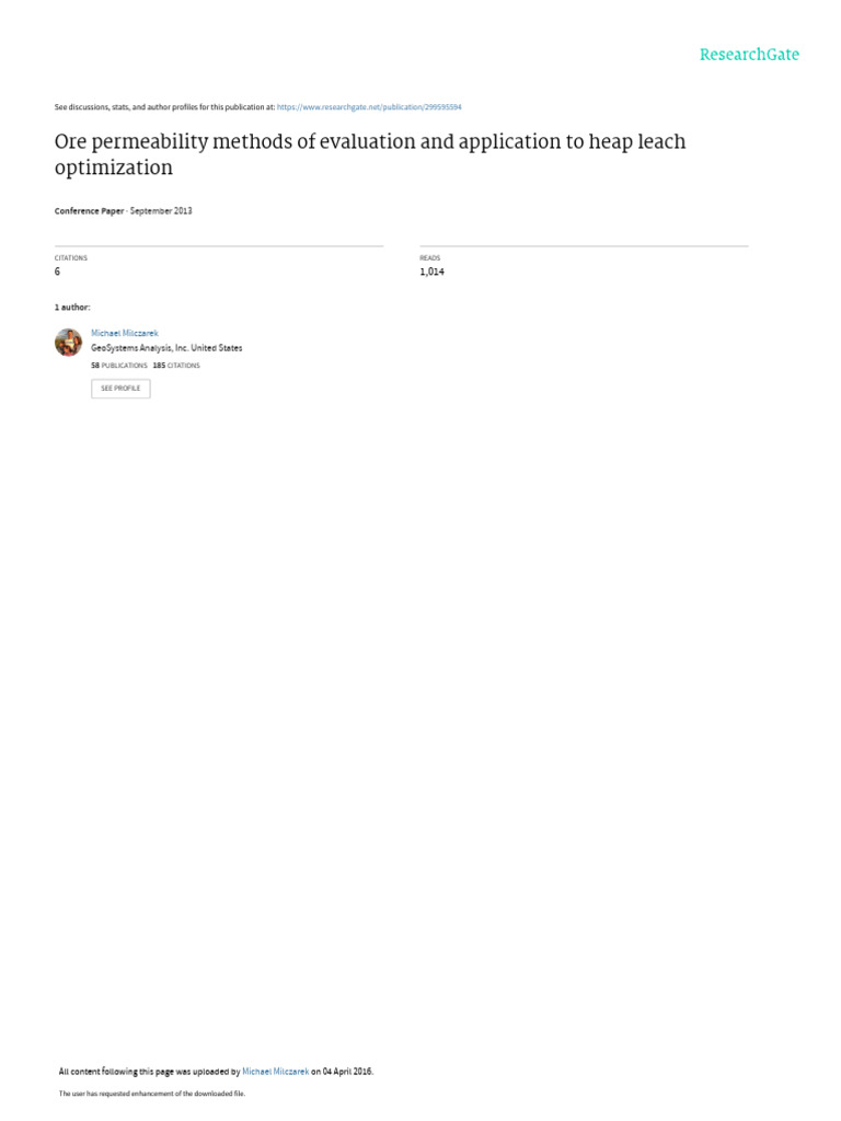 Ore Premeability Methods of Evaluation and Application To Heap Leach ...