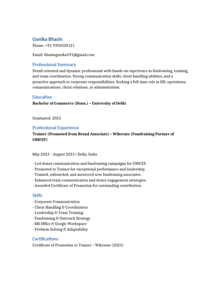 Gunika Resume | PDF