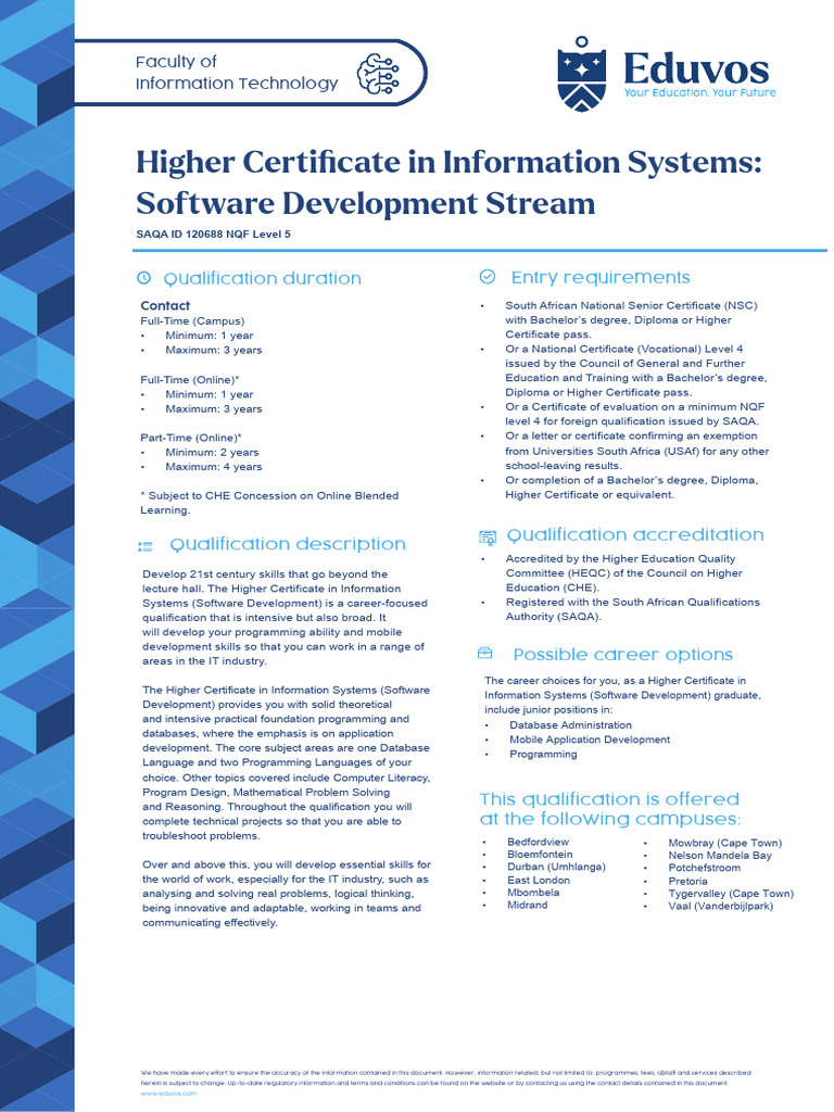 2026 Factsheet Higher Certificate in Information Systems - Software ...