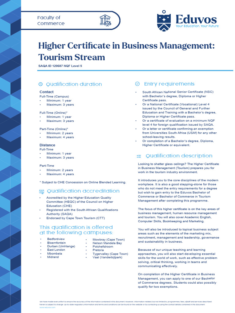 2026 Factsheet Higher Certificate in Business Management - Tourism ...