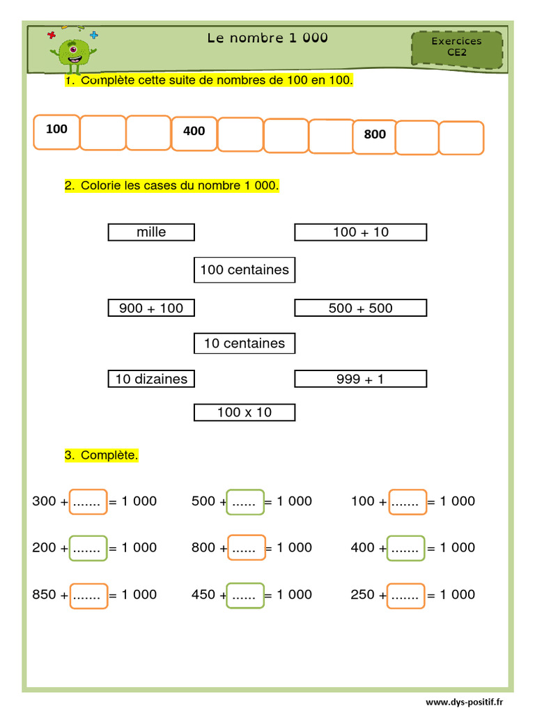 Exercices Le Nombre 1000 | PDF