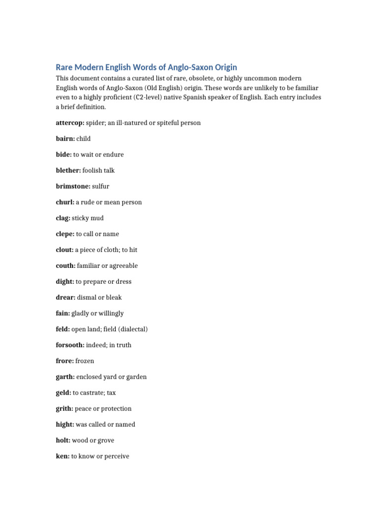 Rare Modern Anglo Saxon Words | PDF