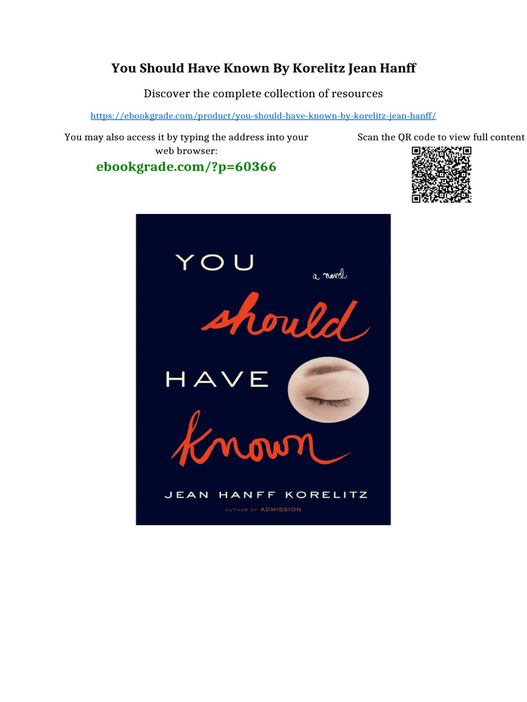 You Should Have Known by Korelitz Jean Hanff Available Full Chapters ...