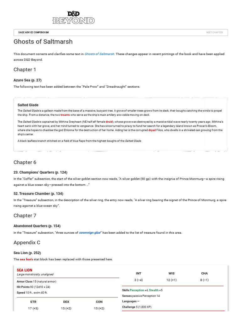 Ghosts of Saltmarsh - Errata - D&D 5e - DND Beyond | PDF | Dungeons ...