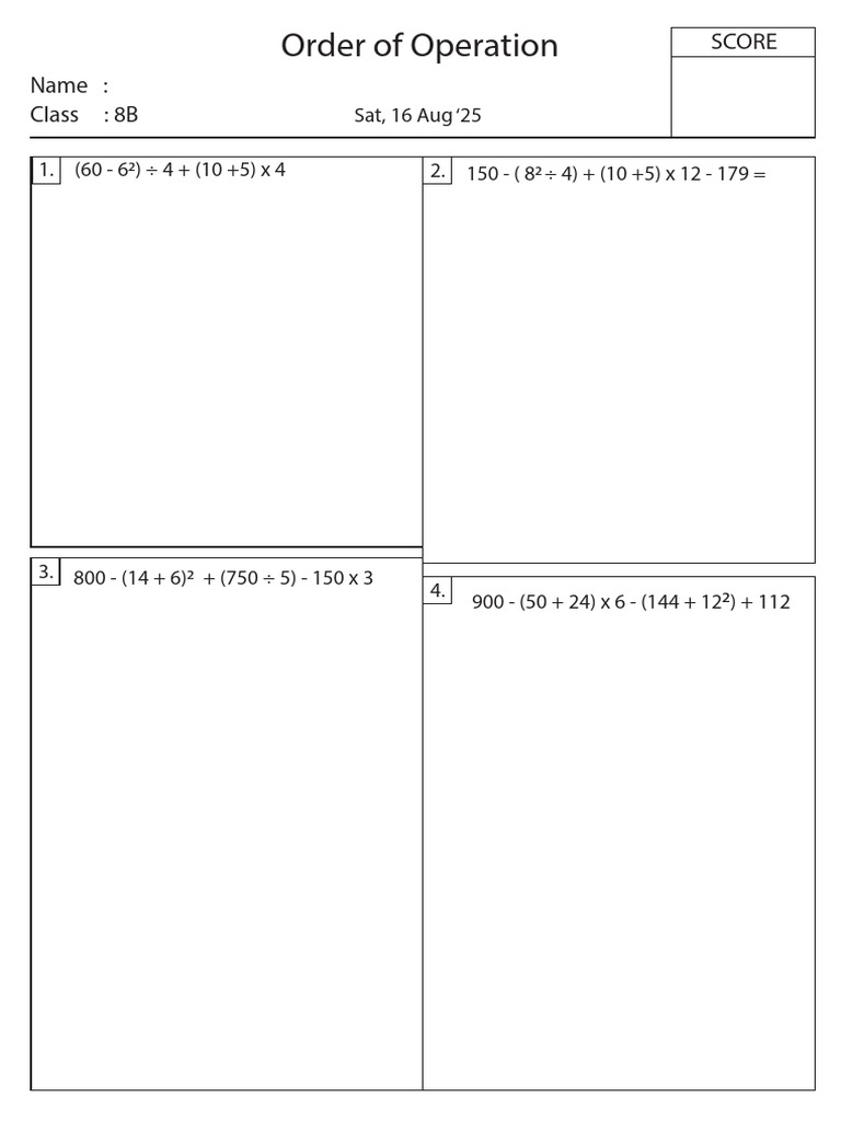 Order of Operation Quiz | PDF