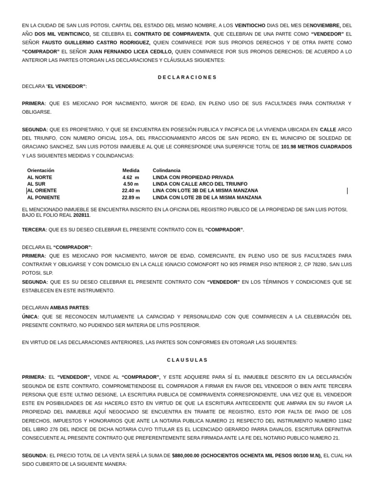 Compraventa Juan Fernando Licea | PDF