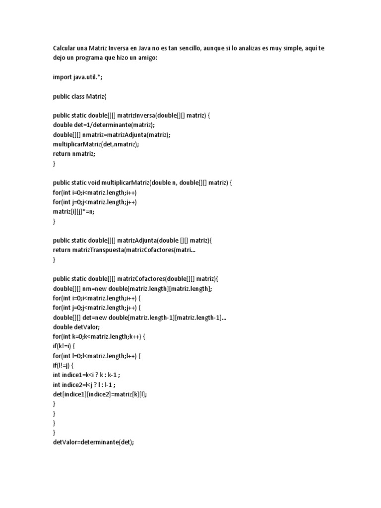 Calcular Una Matriz Inversa en Java | PDF