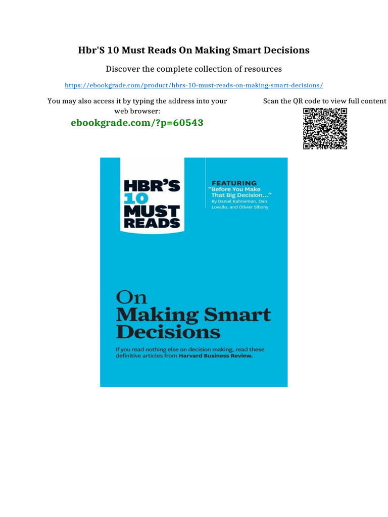 HBR's 10 Must Reads On Making Smart Decisions All Chapters Available ...