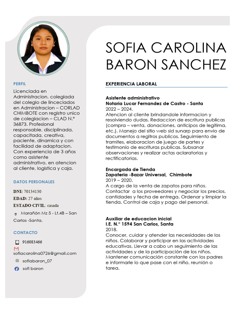 Cv - Sofia Baron -Simple Actulizado | PDF