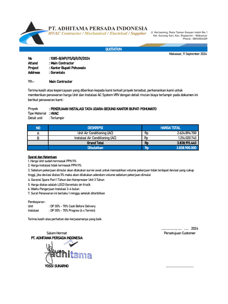 Ac PT Adhitama Persada | PDF | Pipe (Fluid Conveyance) | Domestic ...