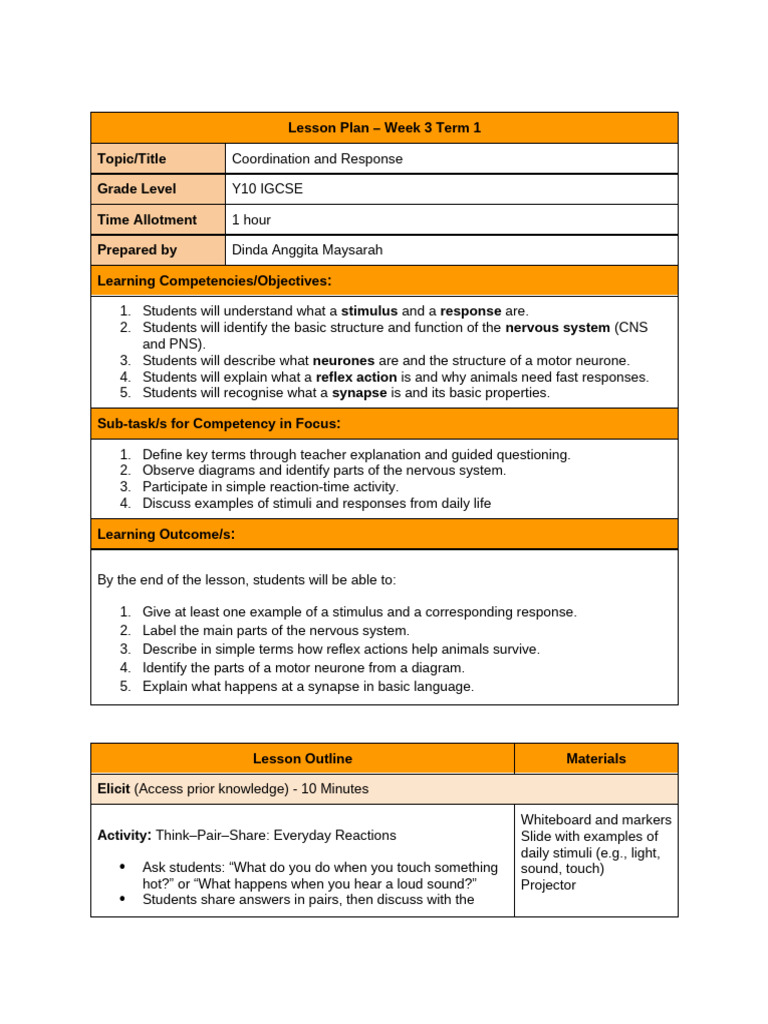 Dinda-Lesson Plan-Pop in Observation-Human Coordination System | PDF ...