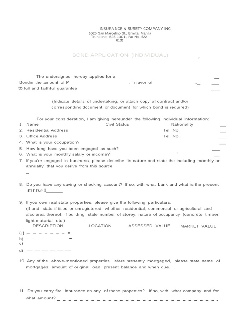Bond Application Individual | PDF | Financial Services