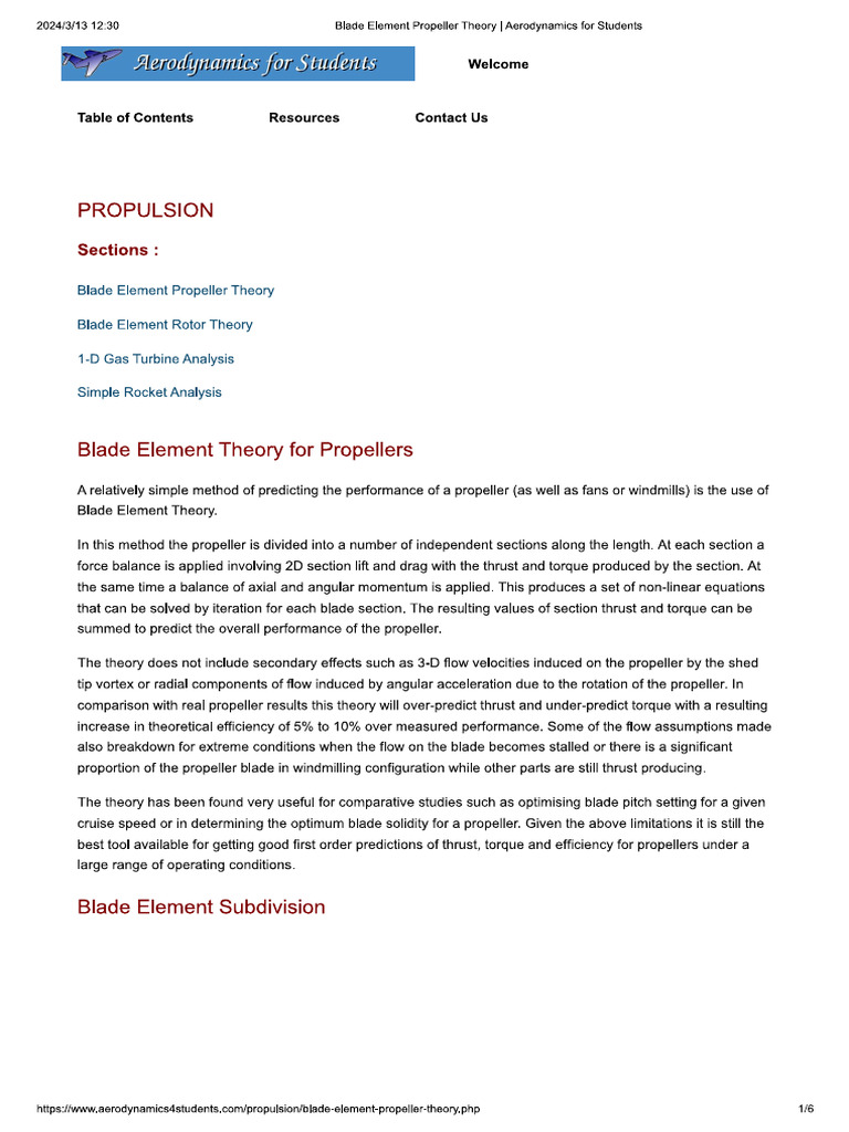 Blade Element Propeller Theory | PDF