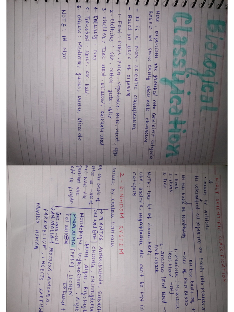 Biological Classification Handwritten Notes | PDF