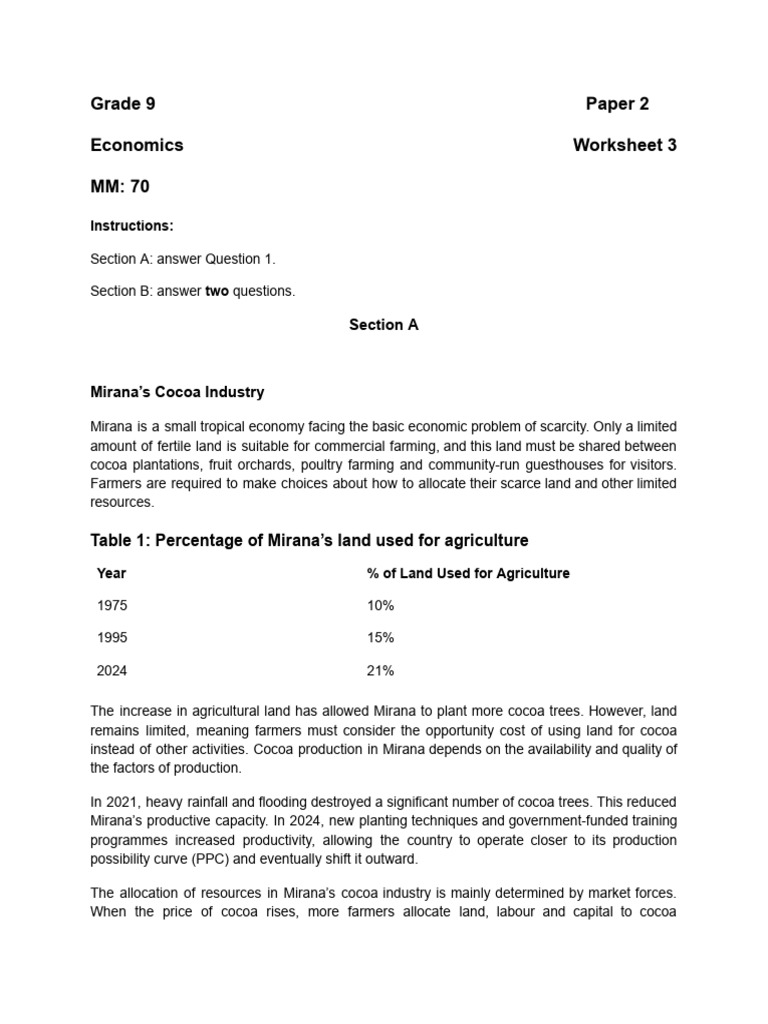 Grade 9 Economics Worksheet 3 | PDF | Agriculture | Cocoa Bean