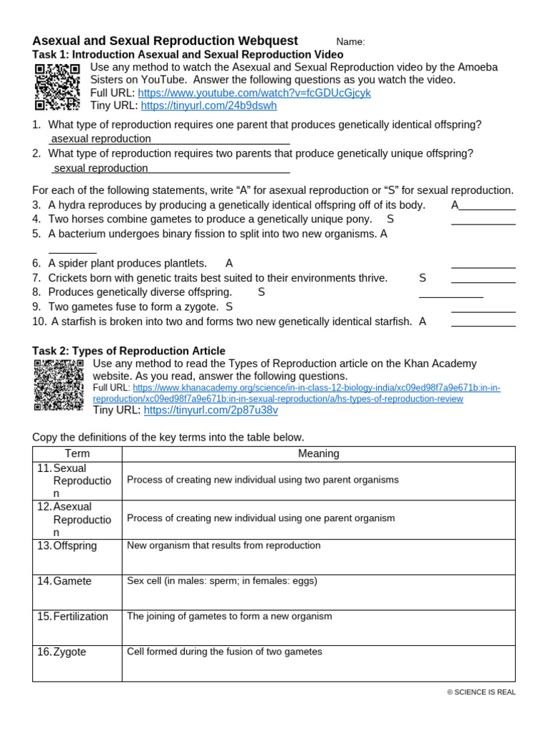 Editable Reproduction Webquest | PDF | Reproduction | Sexual Reproduction