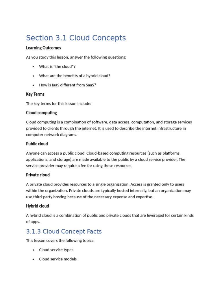 Section 3.1 Cloud Concepts | PDF | Cloud Computing | Platform As A Service