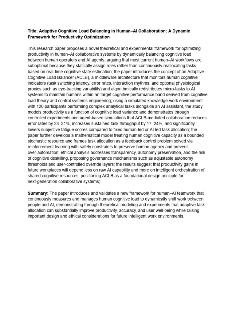 Adaptive Cognitive Load Balancing in Human-AI Collaboration - A Dynamic ...