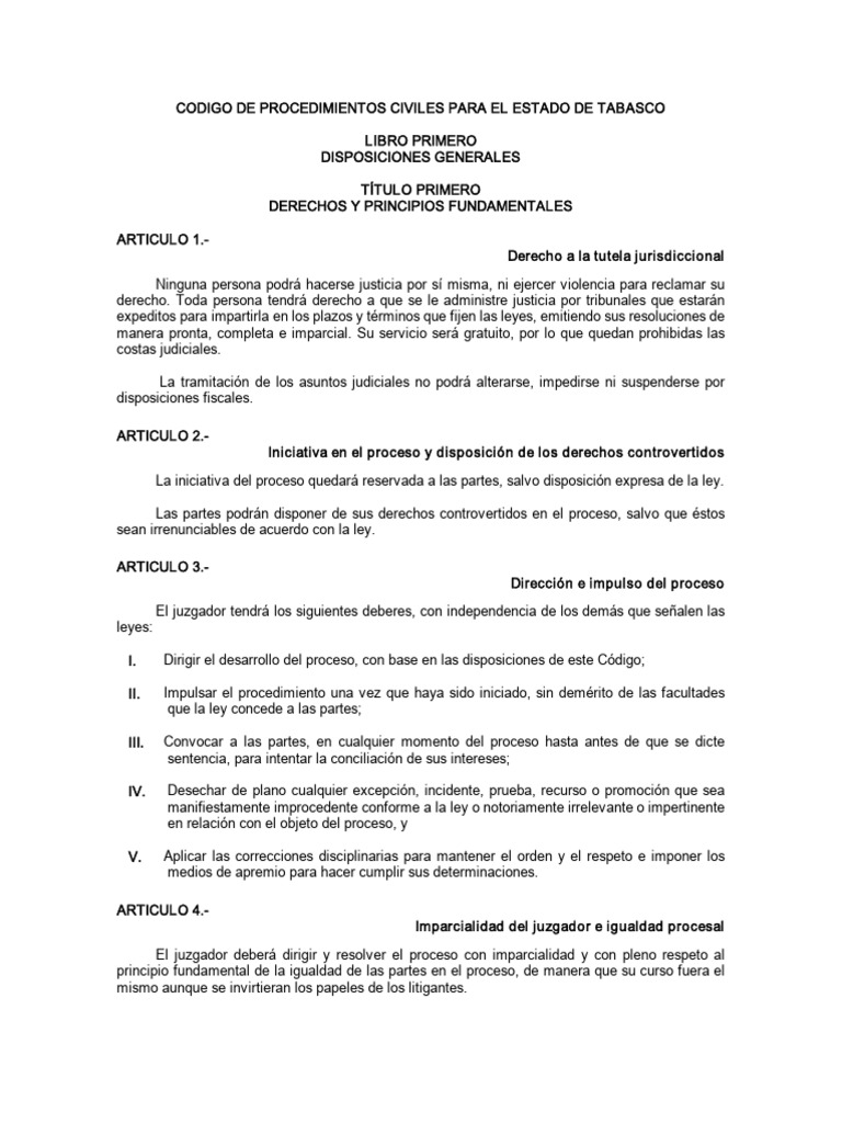 Código de Procedimientos Civiles para El Estado de Tabasco | PDF ...