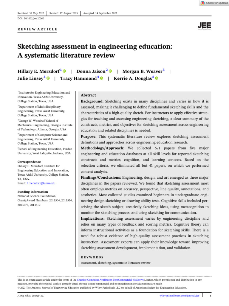 J of Engineering Edu - 2023 - Merzdorf - Sketching Assessment in ...