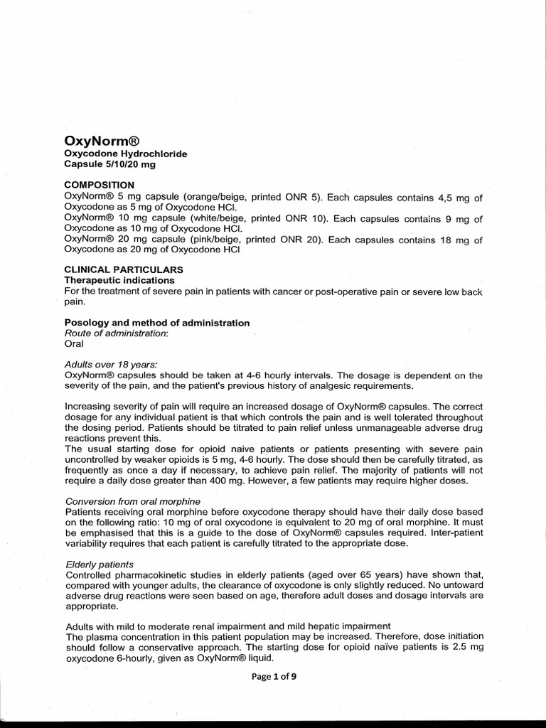 OxyNorm Tablet 5 MG - Oksikodon Hidroklorida - DNI1895200101A1 - 2019 | PDF