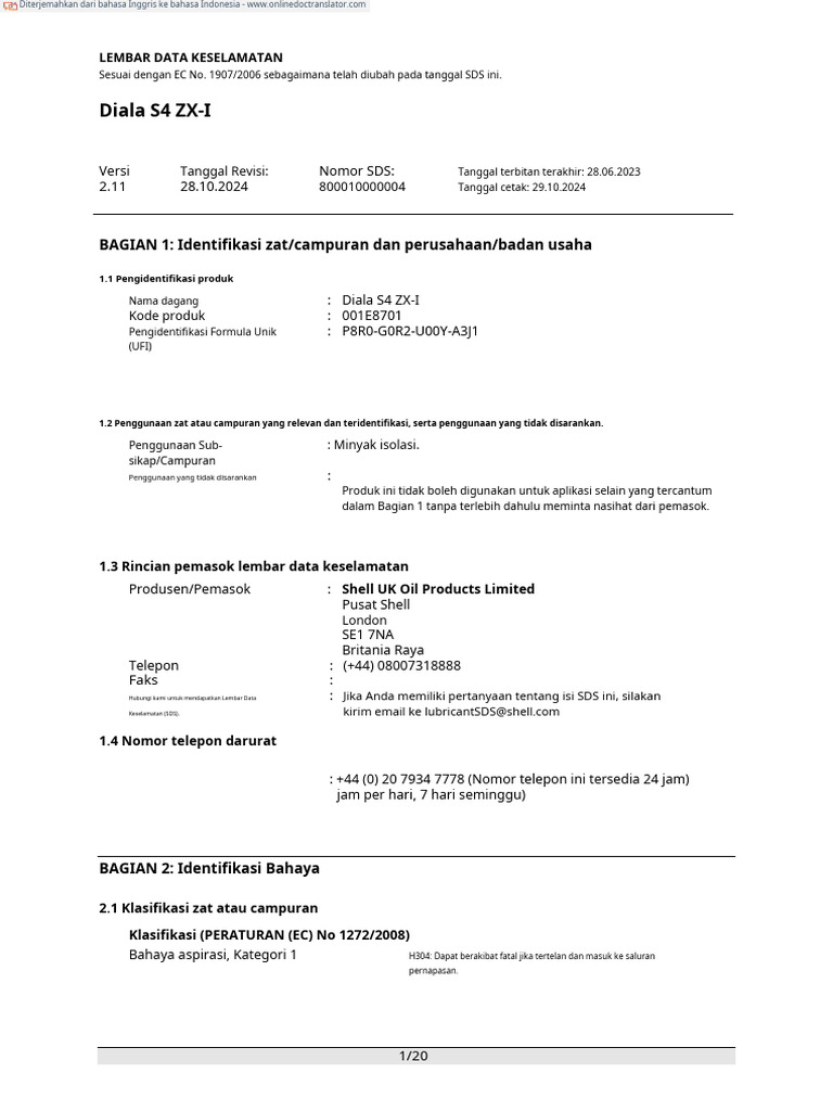 Msds Shell Diala s4 Zxi - En.id | PDF