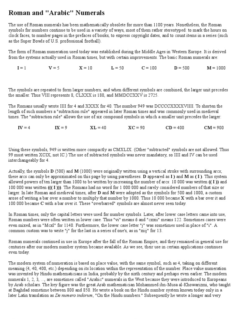 Roman and Arabic Numerals | PDF | Notation | Linguistics