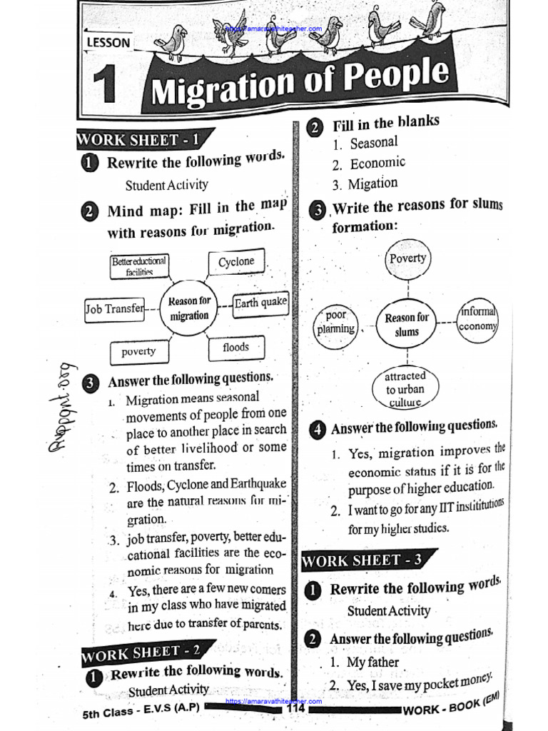 5th Class EVS Migration of People Work Book Answers | PDF