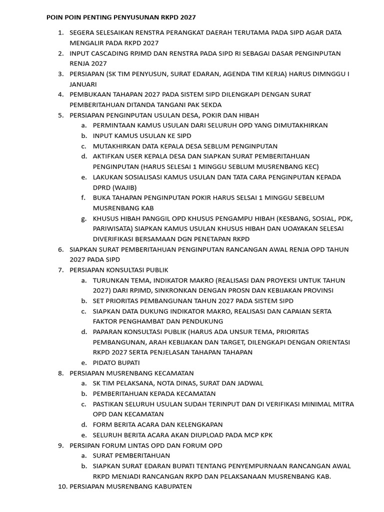 Poin Poin Penting Penyusunan RKPD 2027 | PDF