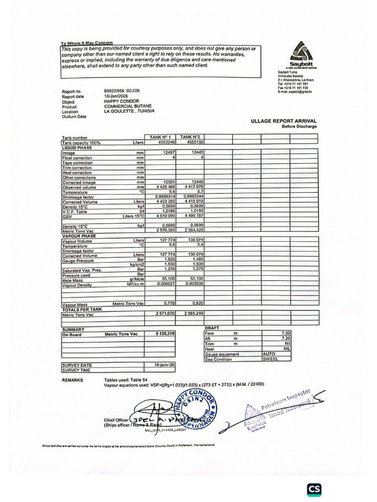 Ullage Report Arrival | PDF