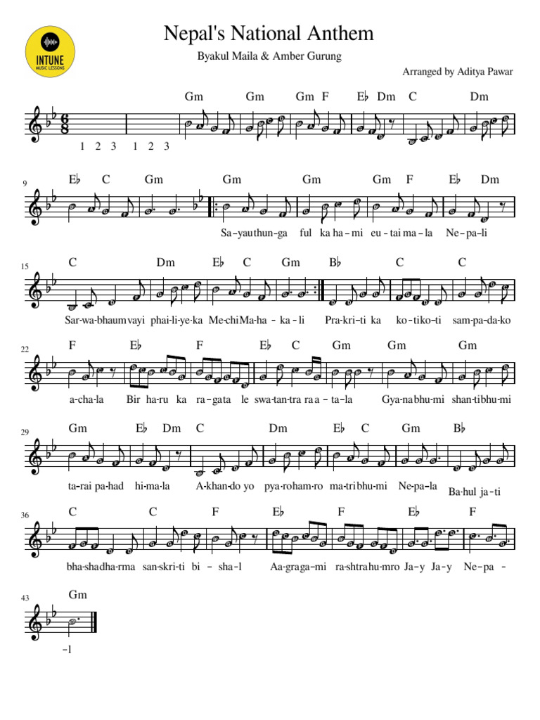 Nepals National Anthem - Sayaun Thunga Phool Ka | PDF