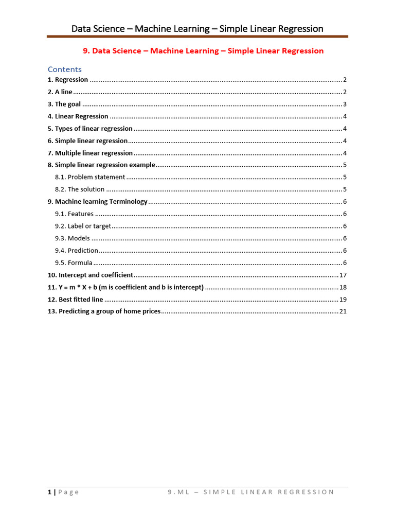 Data Science - Machine Learning - Simple Linear Regression | PDF ...
